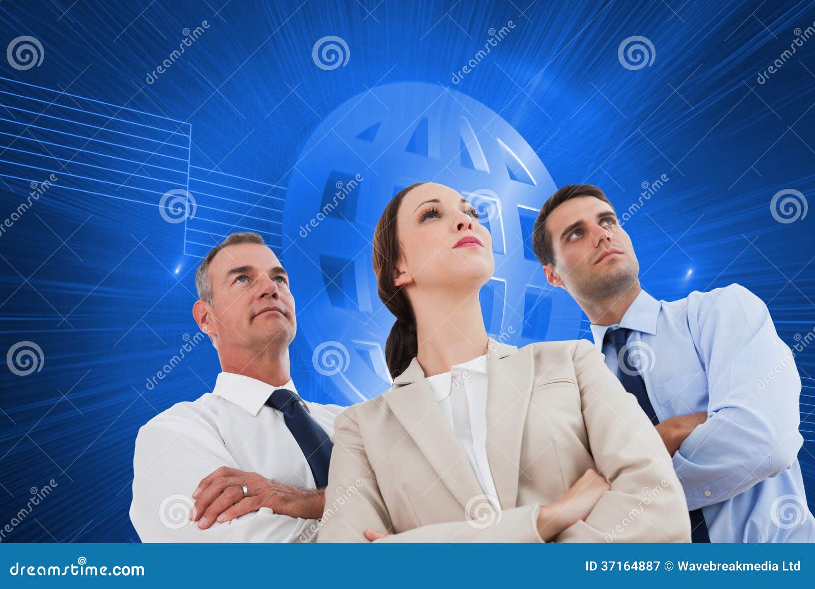 Serious Work Team Posing Together Looking Away Stock Image - Image of ...