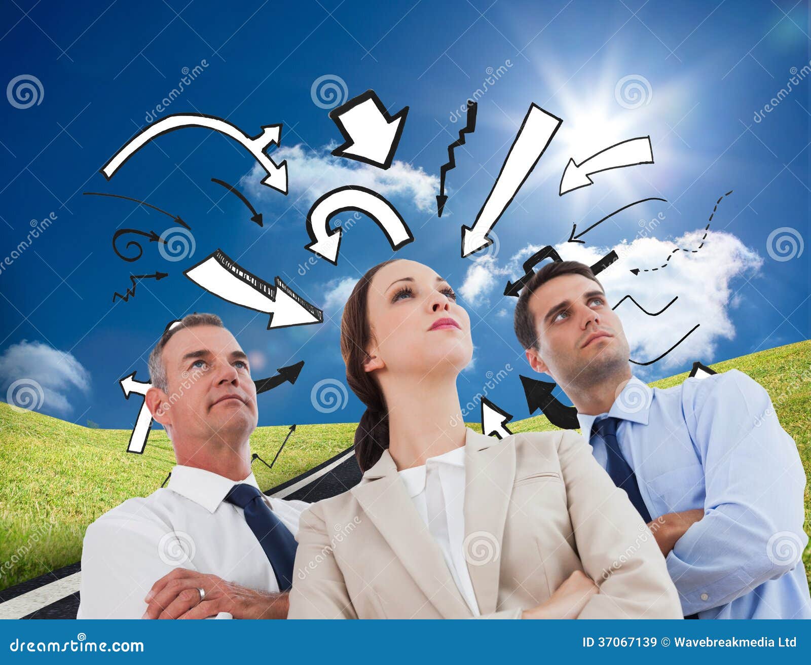 Serious Work Team Posing Together Looking Away Stock Image - Image of ...