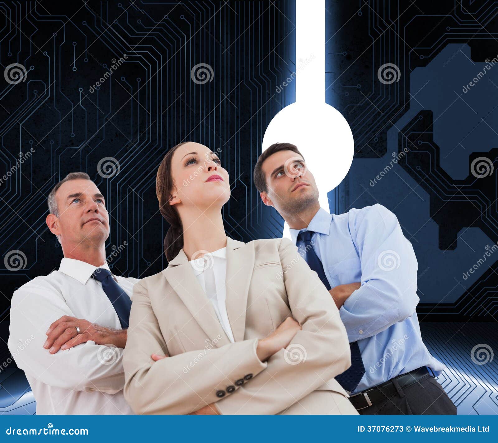 Serious Work Team Posing Together Looking Away Stock Image - Image of ...