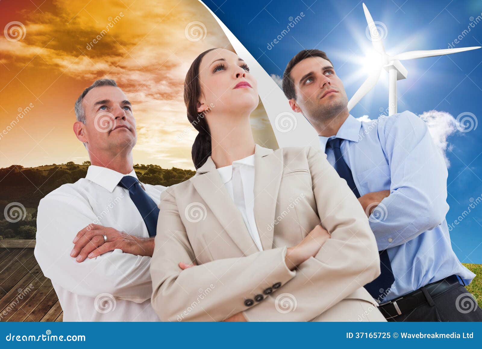 Serious Work Team Posing Together Looking Away Stock Image - Image of ...