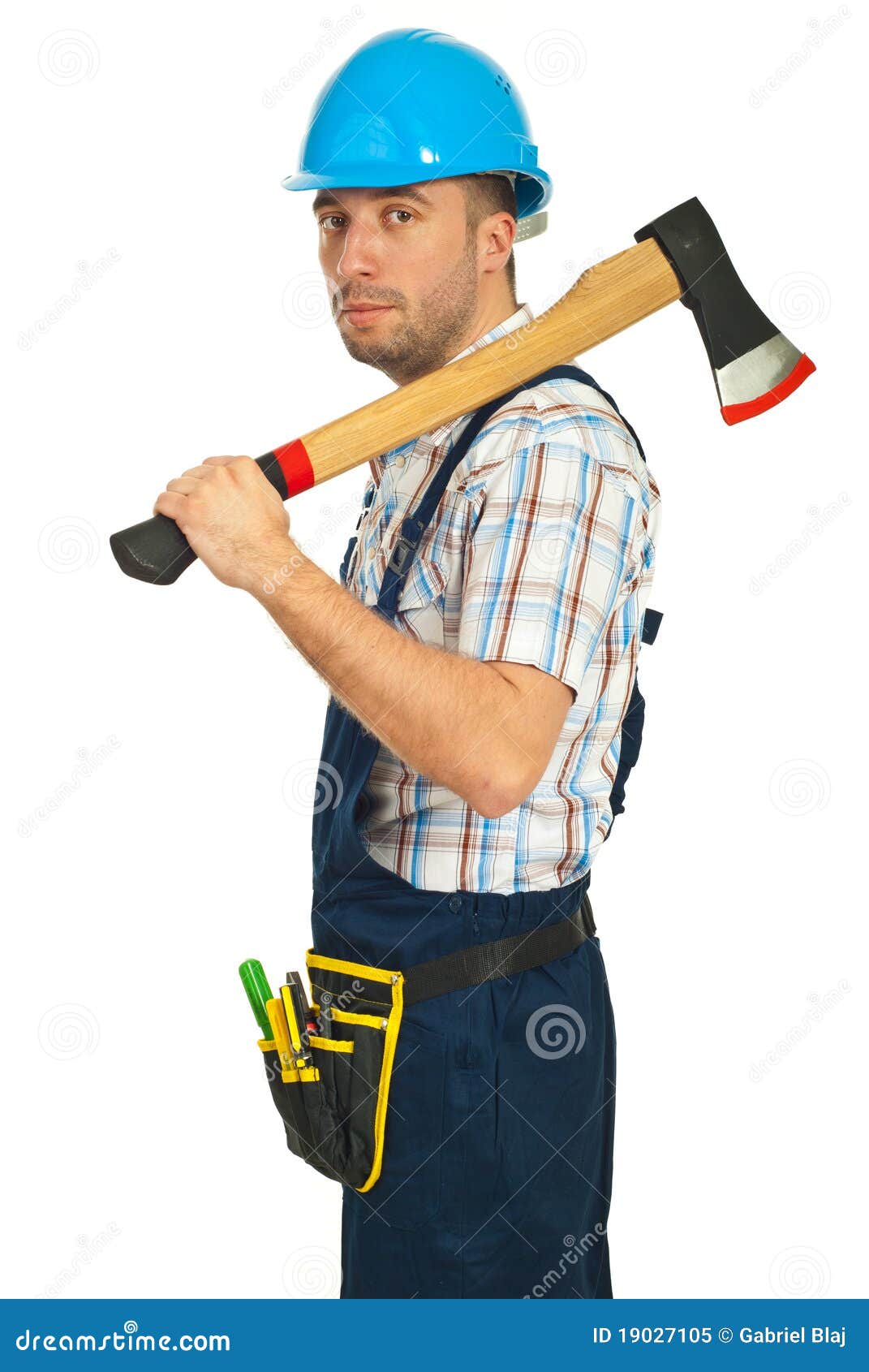 Serious Worker Man with Axe Stock Image - Image of profession ...