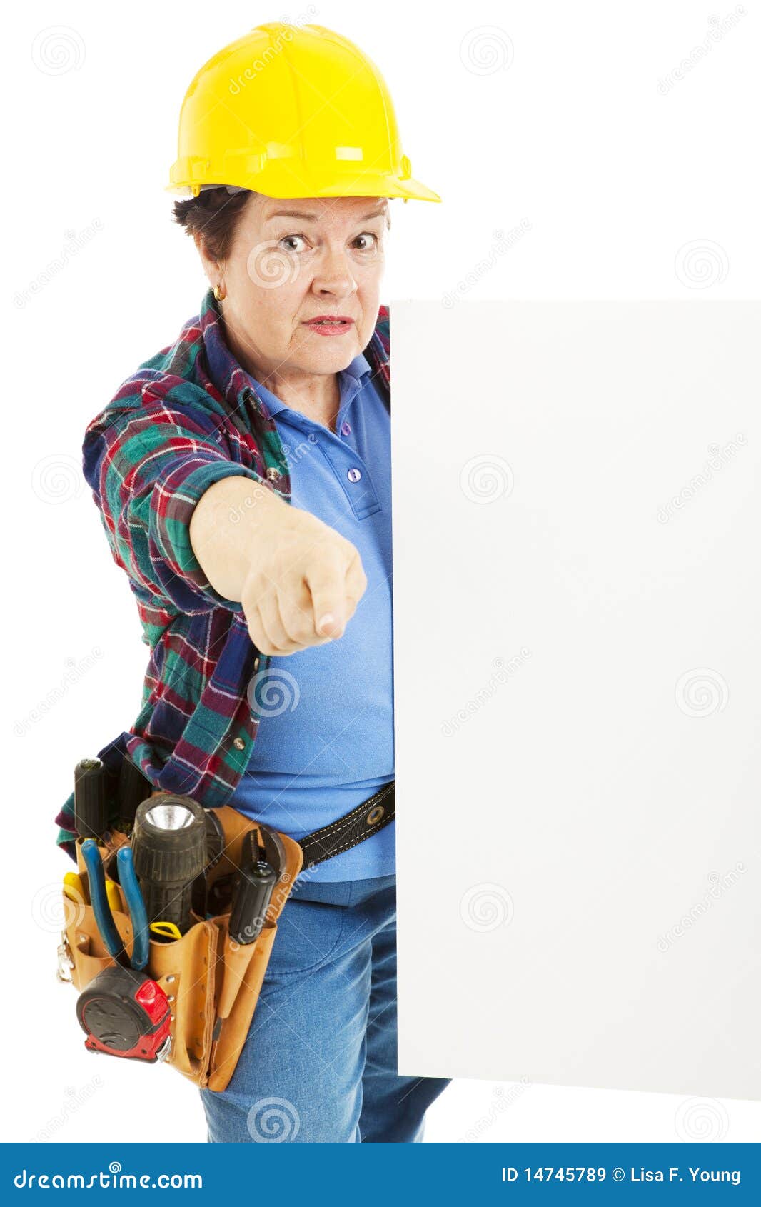 Serious Worker Points with Sign Stock Image - Image of background ...