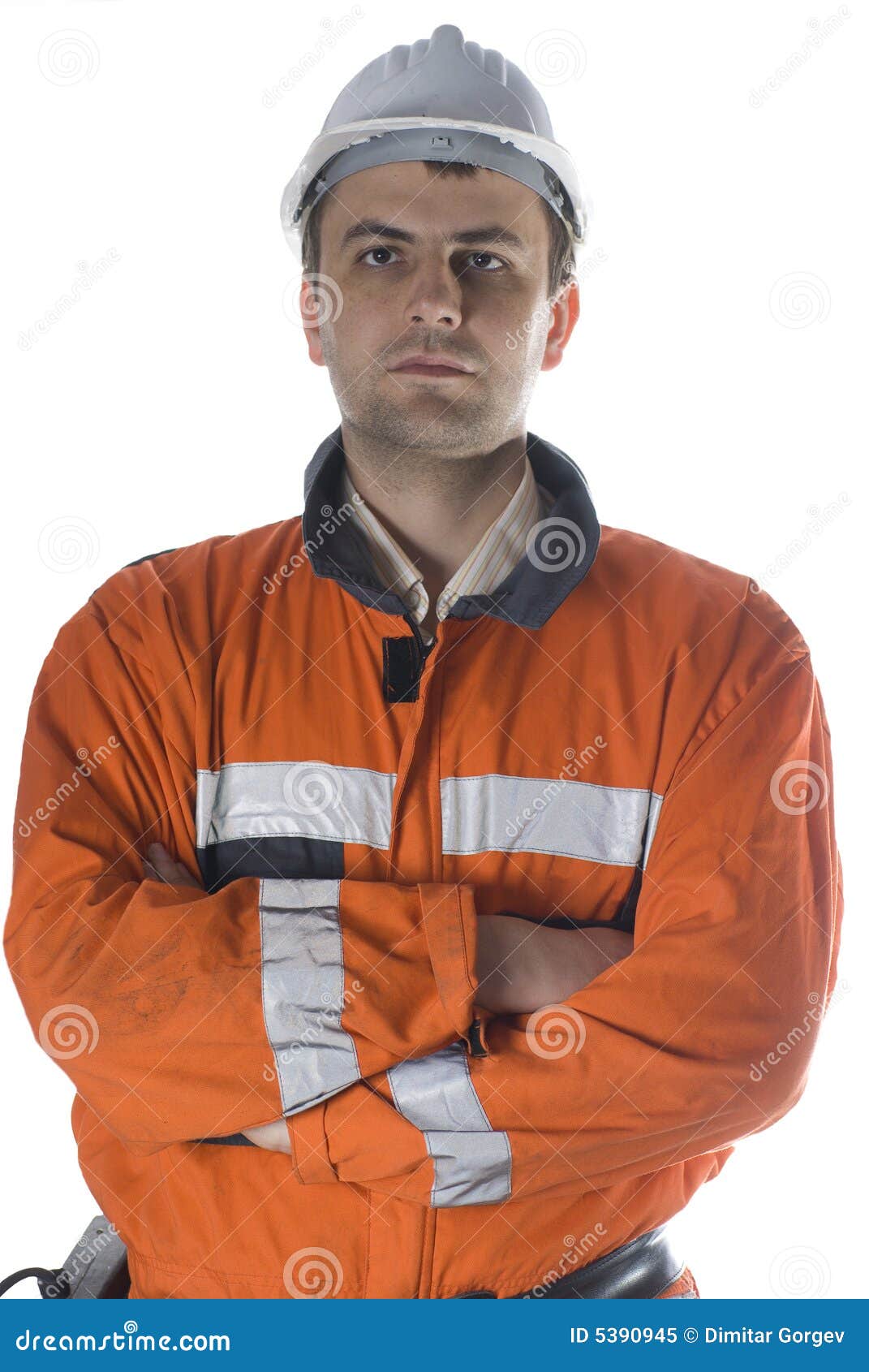 Serious Worker Portrait Isolated on White Stock Image - Image of ...