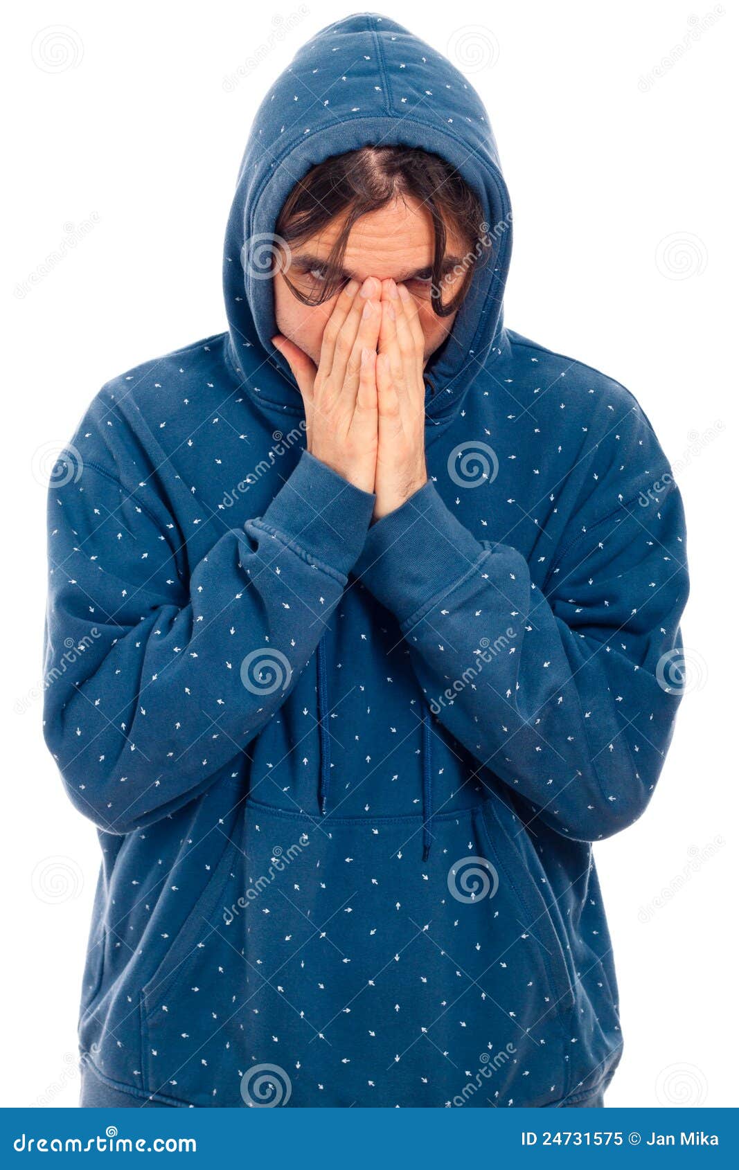 Serious Worried Man in Hoodie Stock Image - Image of culture, casual ...
