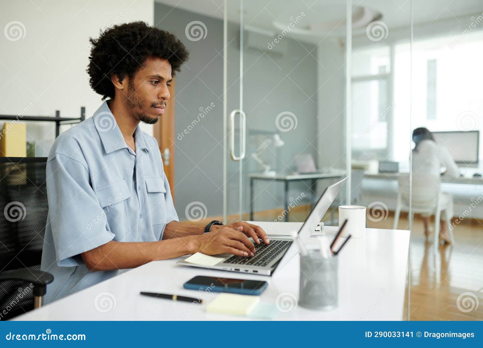 Project Manager Working on Laptop Stock Image - Image of communication ...