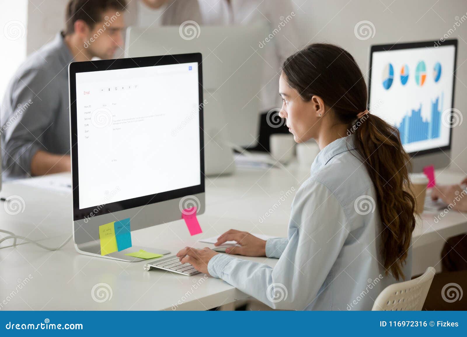 Serious Girl Intern Focused on Writing Email Working on Computer Stock ...