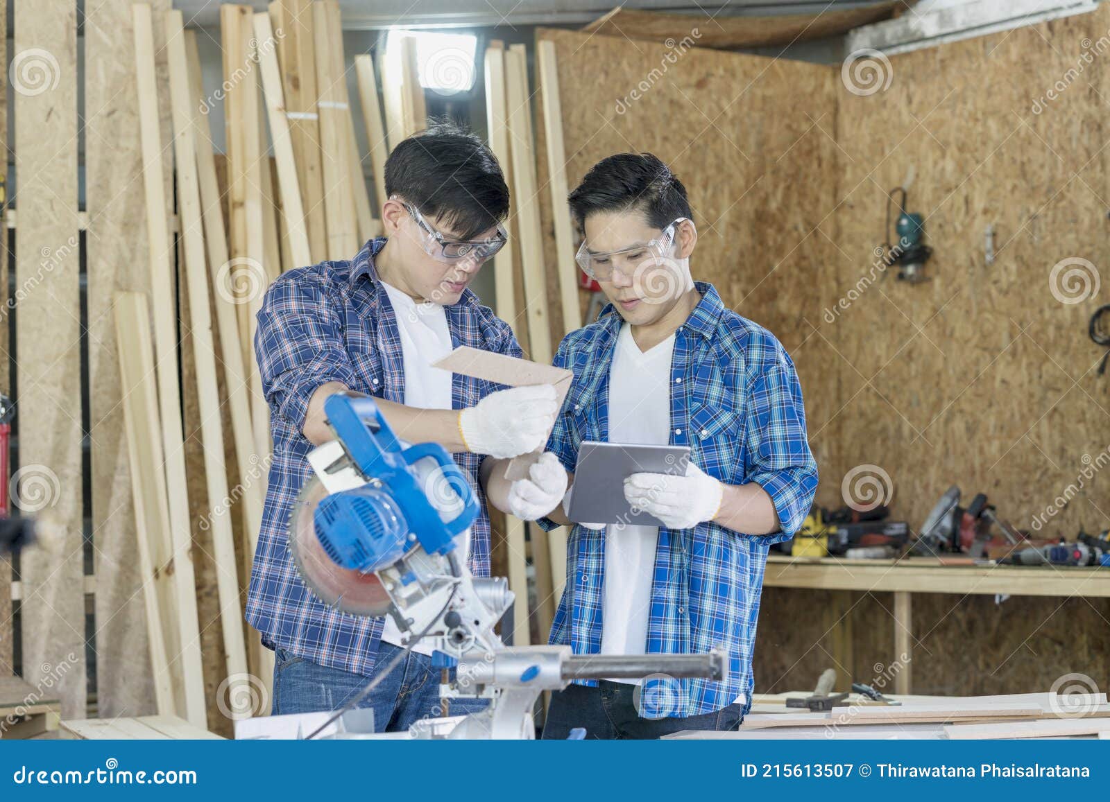 Serious Young Man Carpenter Working with Wood in His Workshop ...
