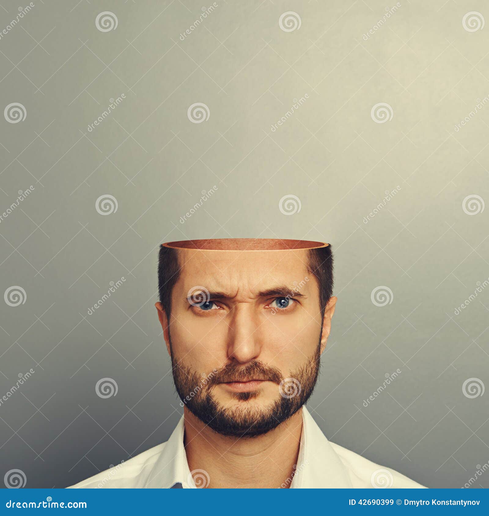 Serious Young Man with Open Head Stock Image - Image of intelligent ...