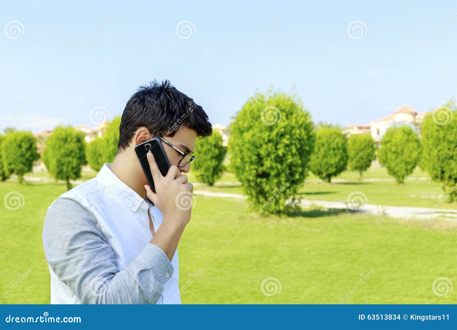 Serious Young Man Talking on Mobile Phone. Stock Photo - Image of ...