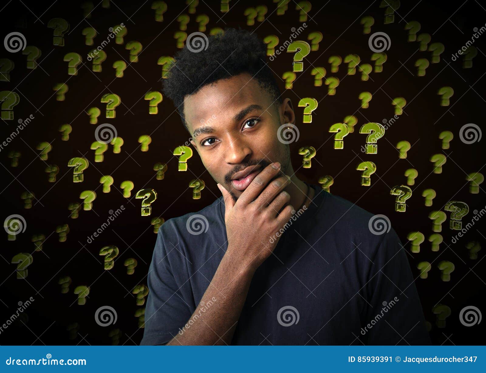 Serious Young Man Thinking Doubt Expression Question Mark Background ...
