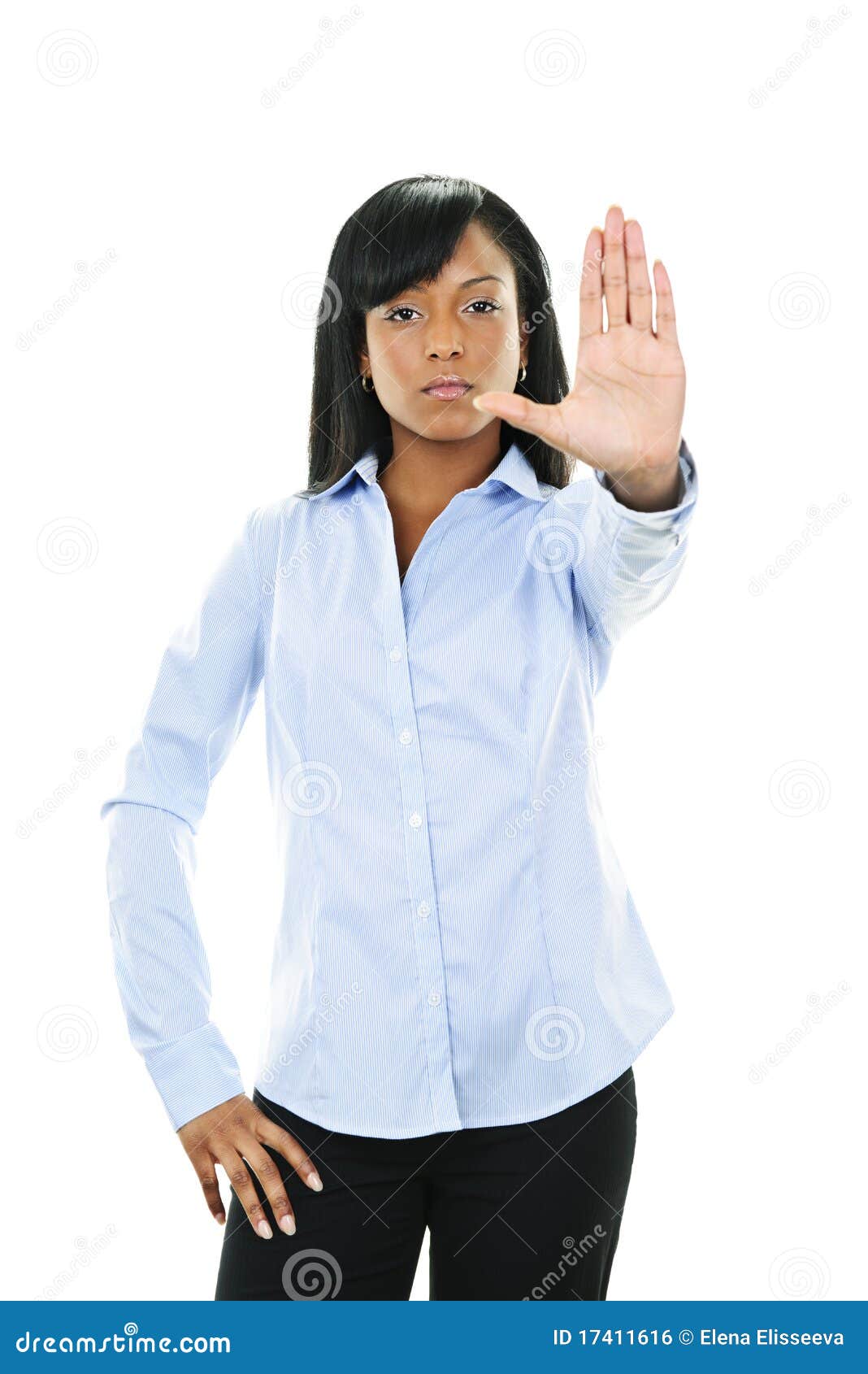 Serious Young Woman Giving Stop Gesture Stock Photo - Image of ...