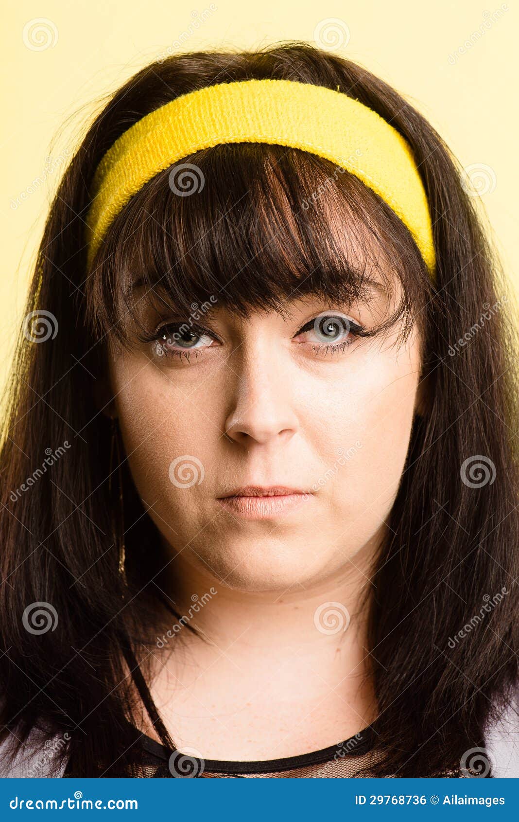 Serious Woman Portrait Real People High Definition Yellow Background ...