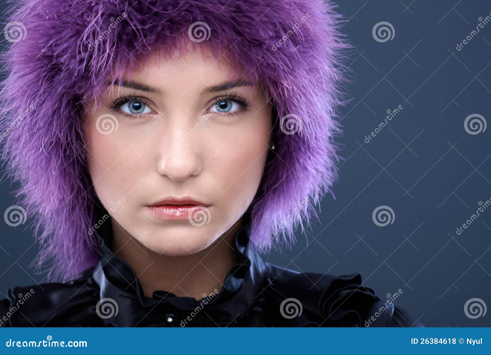 Serious Young Woman in Purple Wig Stock Photo - Image of caucasian ...