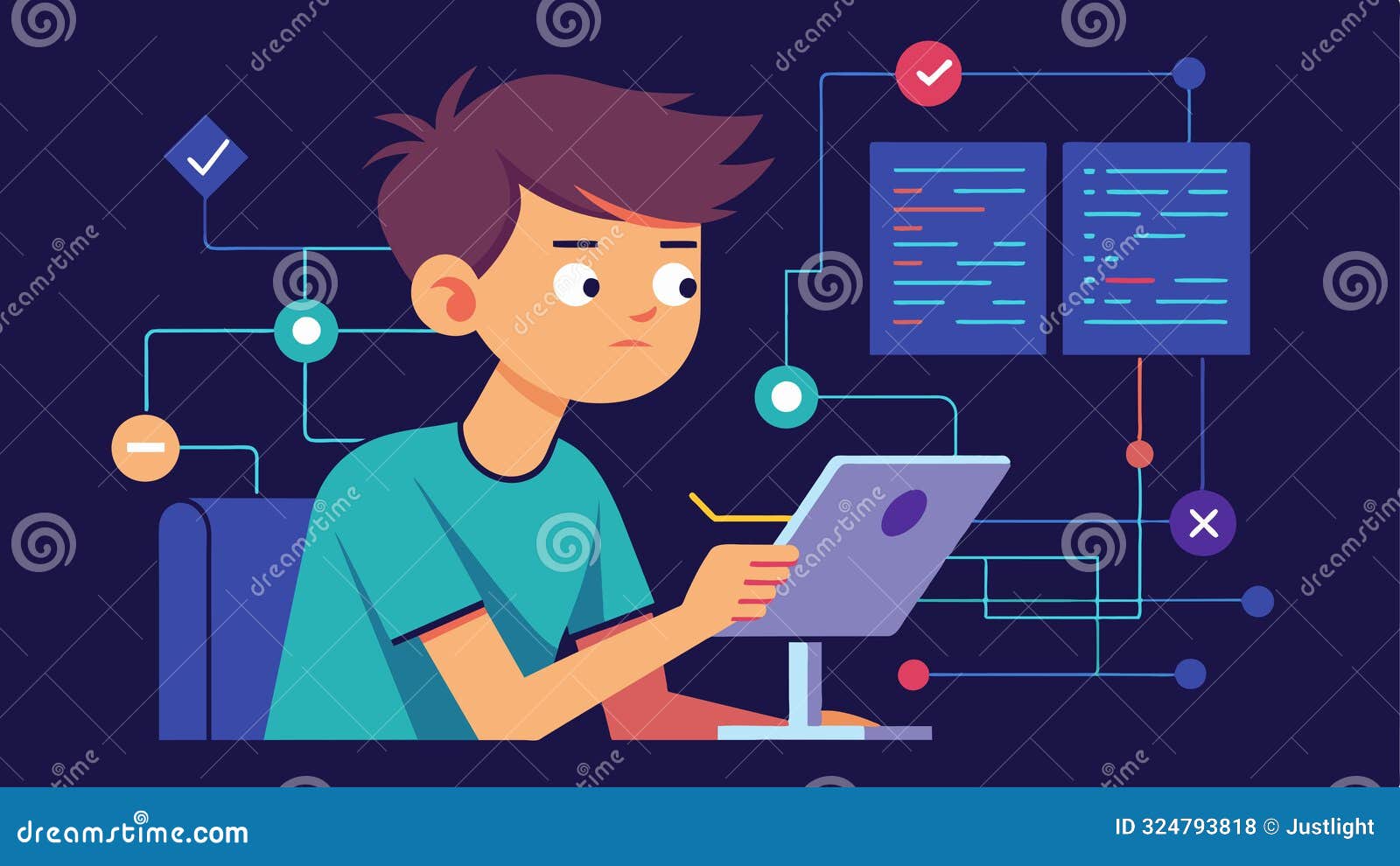 A Seriouslooking Teenage Boy Intently Studies a Diagram of a Complex ...