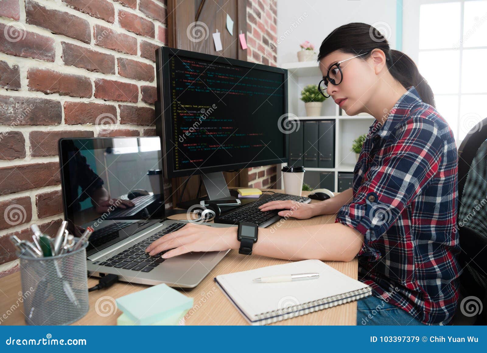 Woman Office Worker Programming Internet System Stock Image - Image of ...
