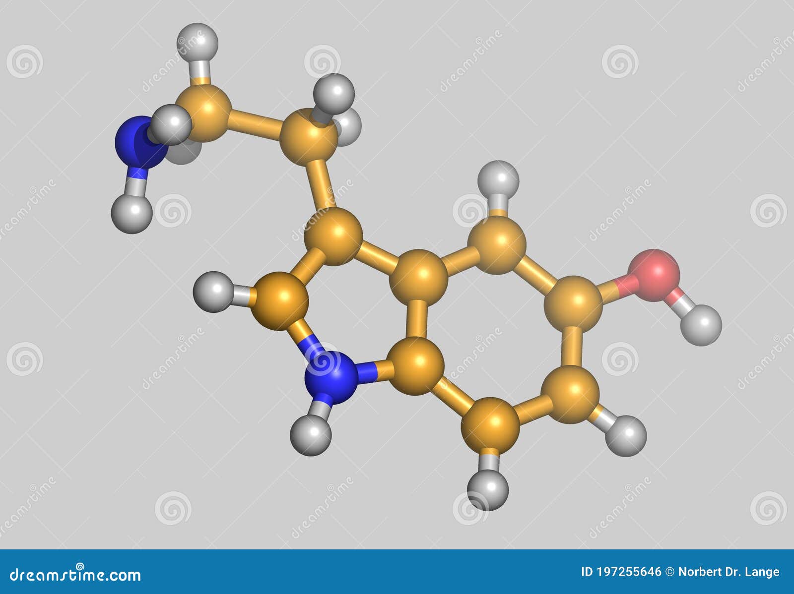 Serotonin molecular model stock illustration. Illustration of bonds ...