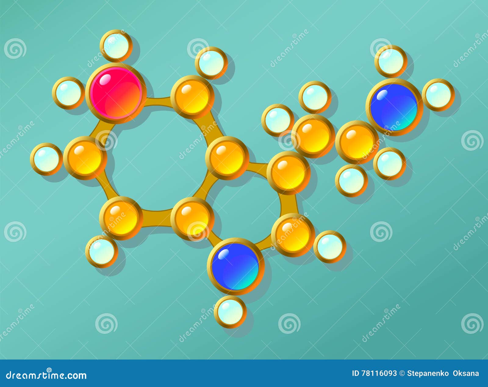 Serotonin Molecule. Illustration Structure from Gold Jewelry. Stock ...