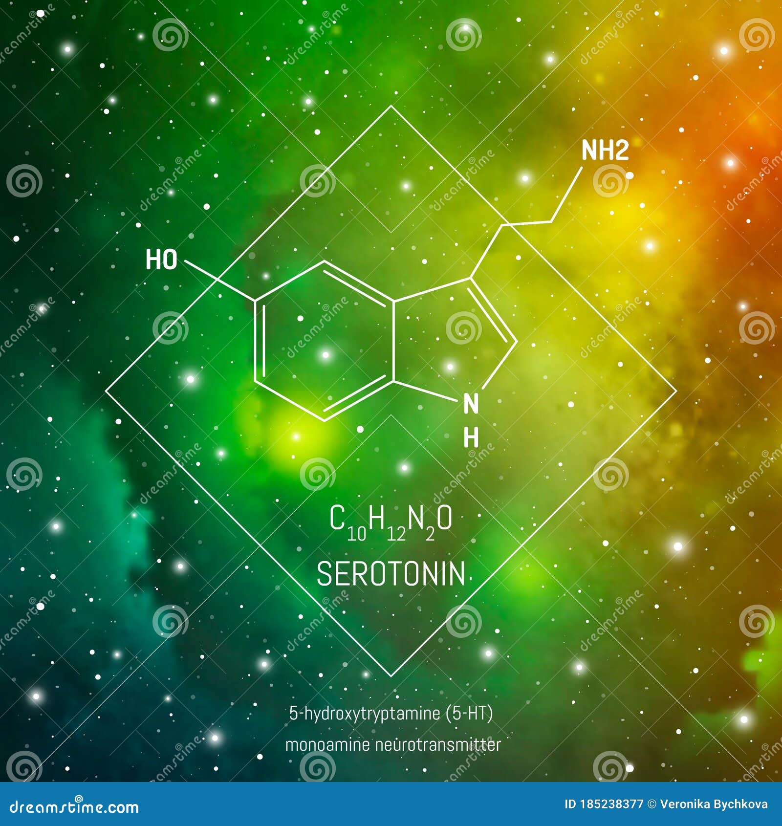 Serotonin Neiro Transmitter Molecule and Formula in Front of Cosmis ...