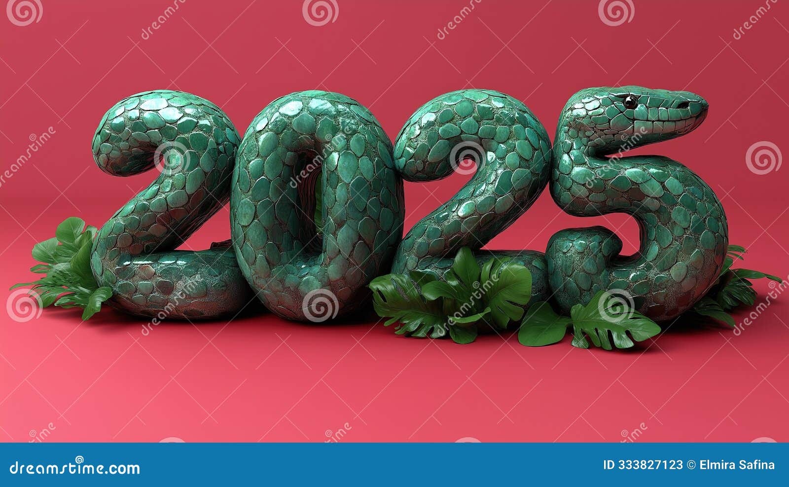 2025 Serpent Design With Green Snake Coiled Number Art On Pink ...