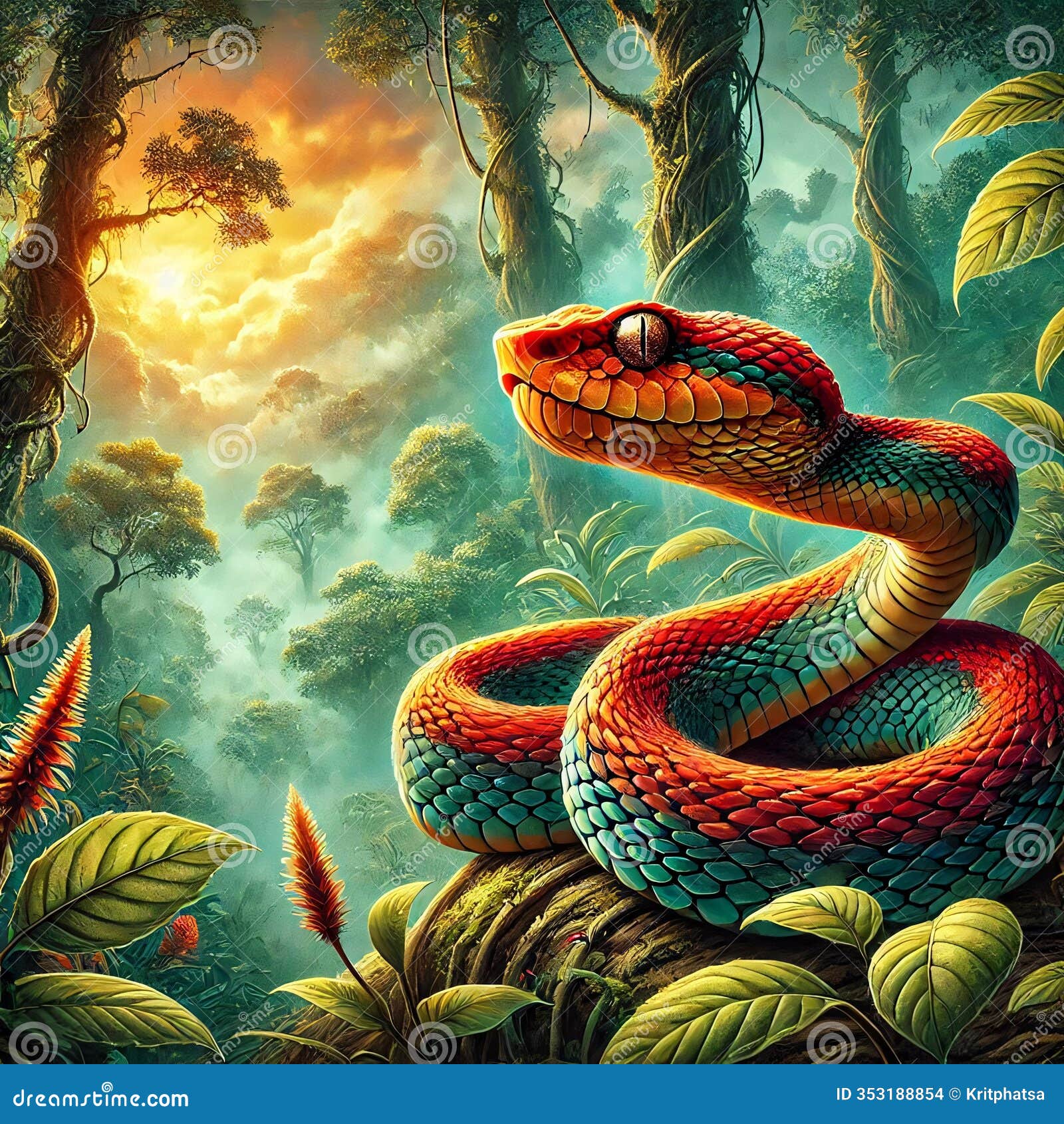 Serpent in Sunset Jungle Generative for AI Stock Illustration ...