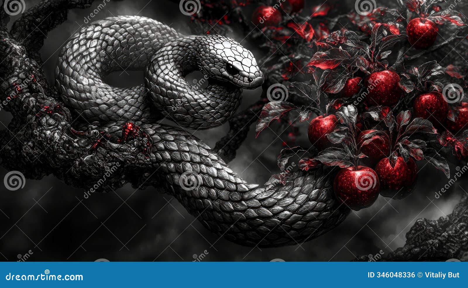 Gothic Serpent Temptress Coils Twisted Apple Tree Dramatic Depiction ...