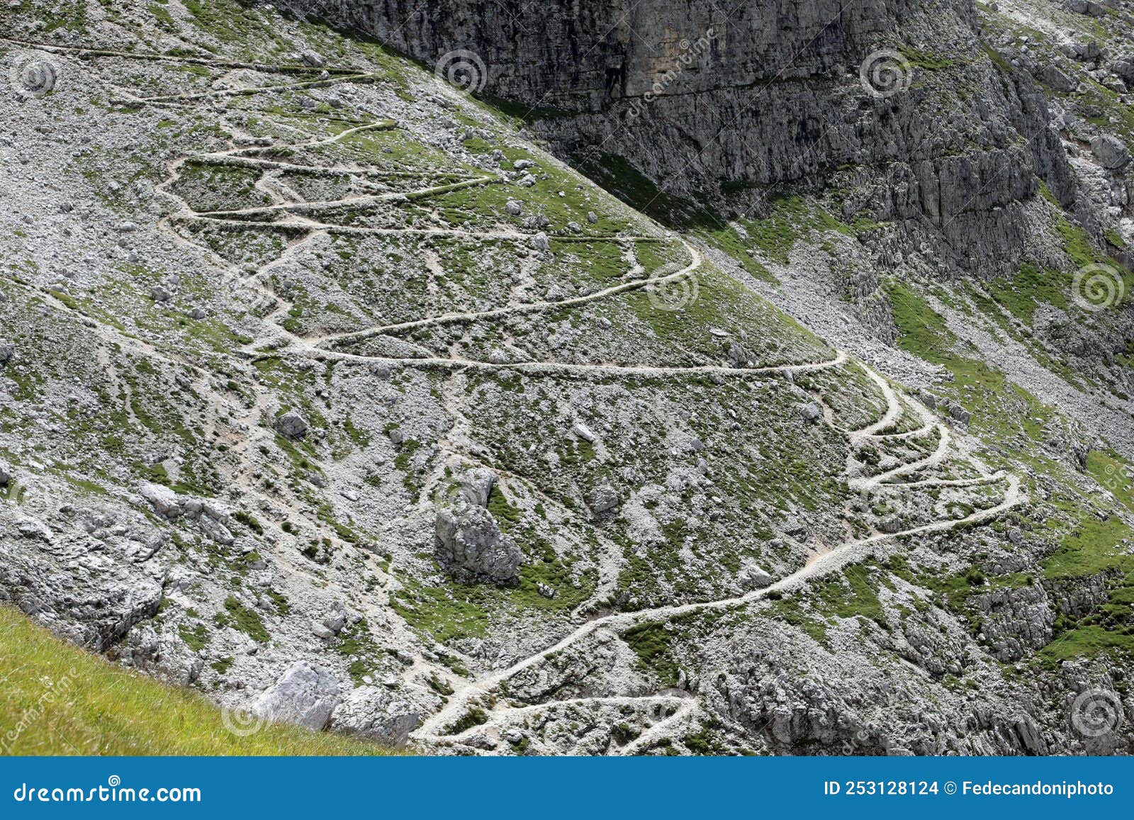 Serpentine Path in the Alps Mountains with a Zigzag Pattern and Stock ...