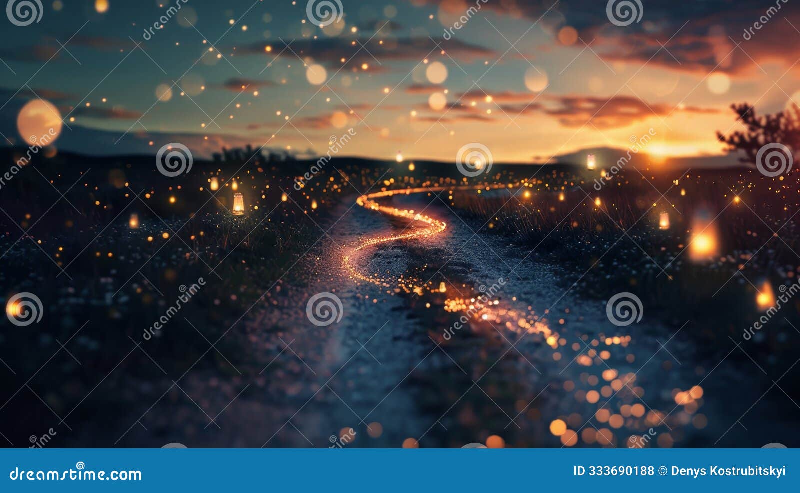 Serpentine Road Illuminated by Twilight Magic Stock Illustration ...