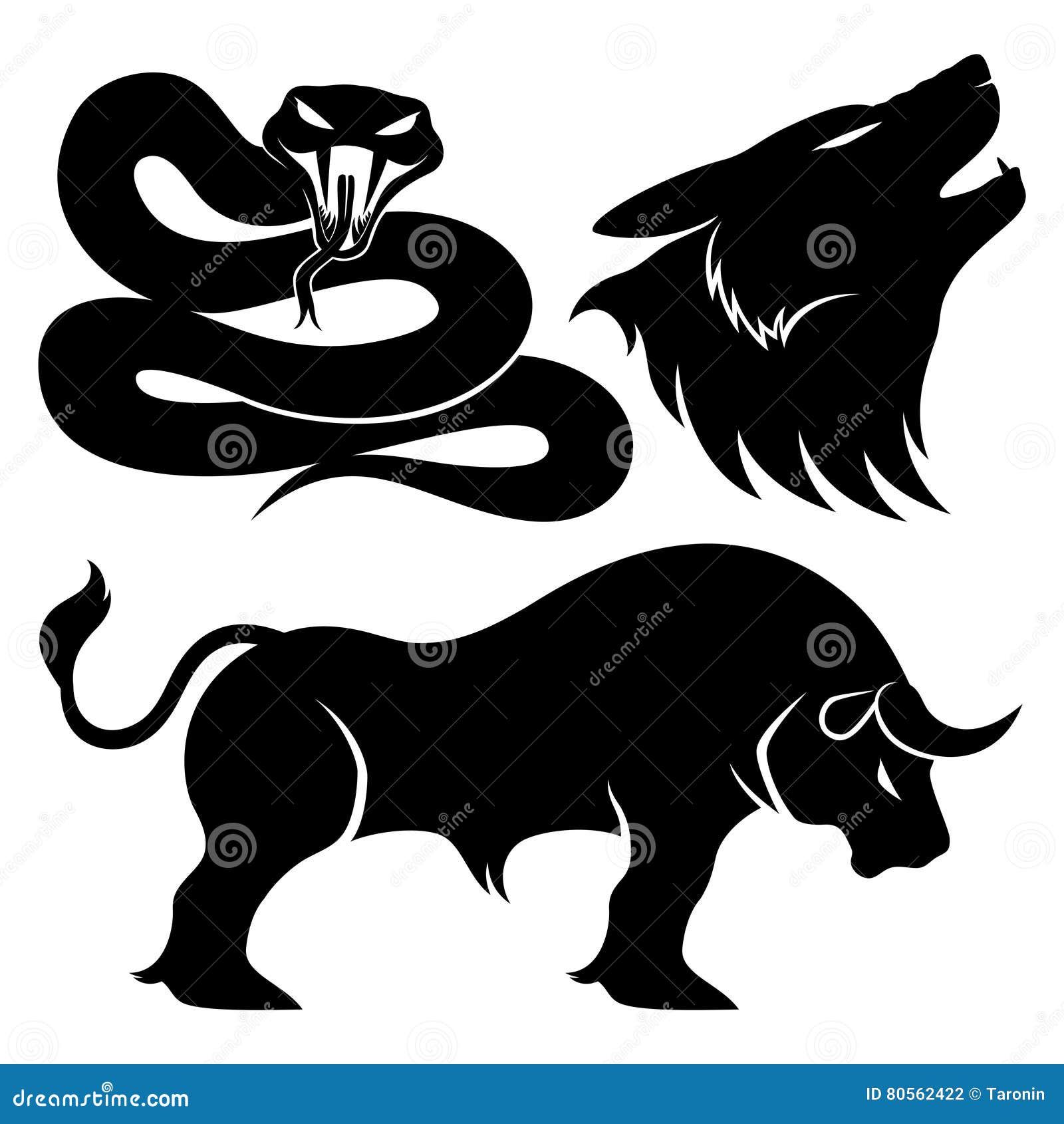 Serpiente, lobo y toro ilustración del vector. Ilustración de silueta ...