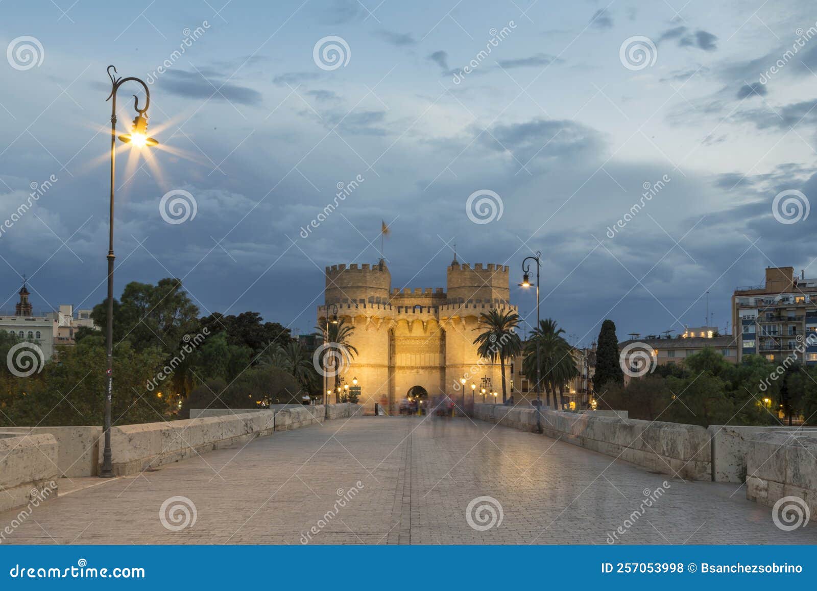 Serrano Gate or Serrano Towers from the Bridge, Front View. Valencia ...