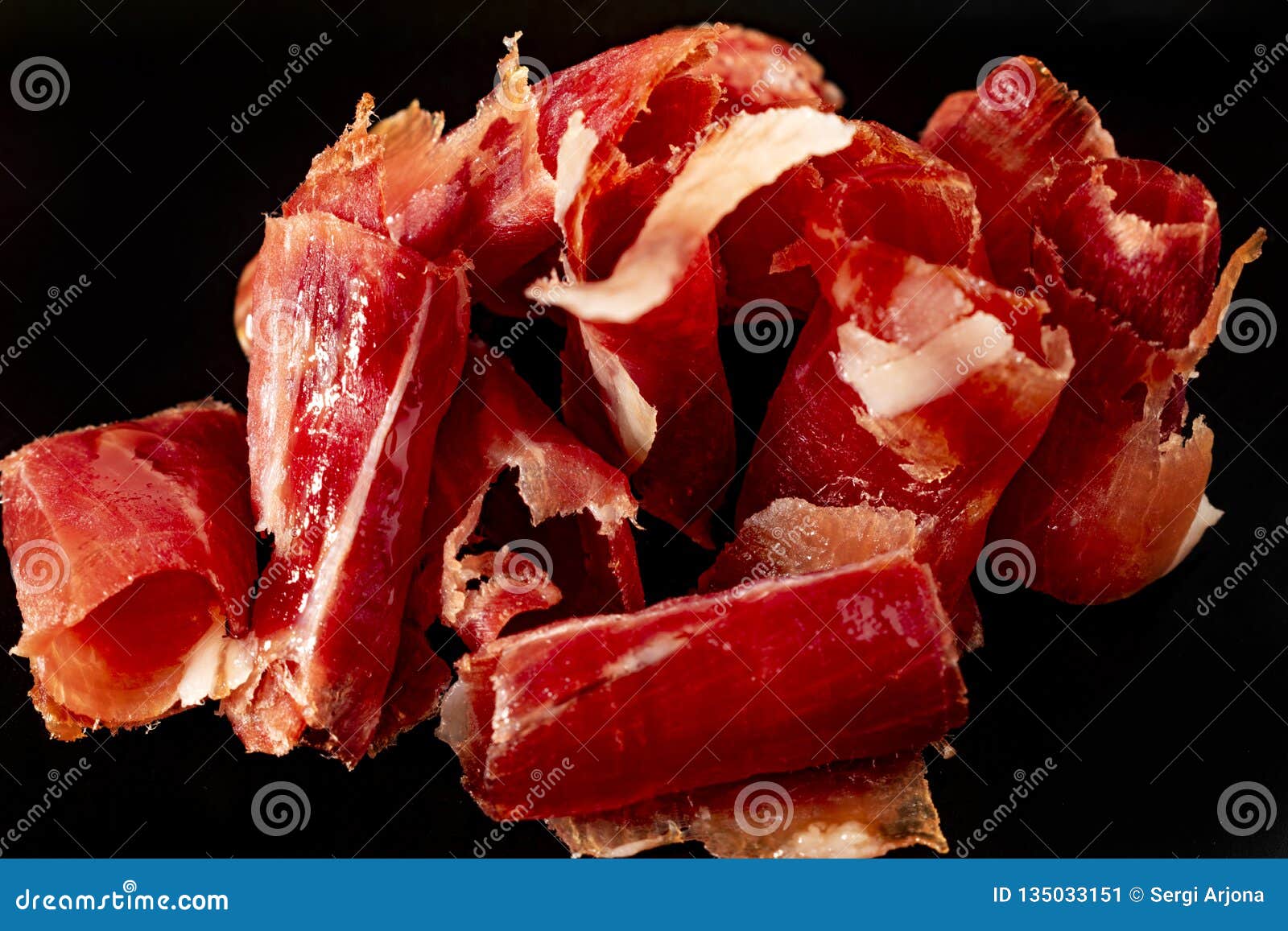 Serrano Ham Cut on Black Background Stock Image - Image of healthy ...