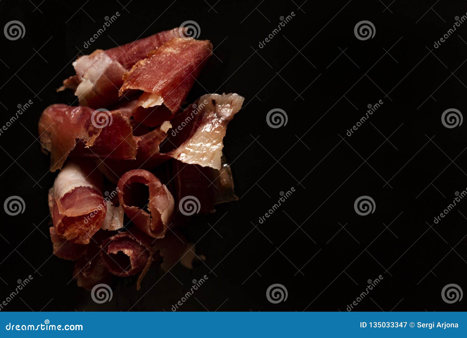 Serrano Ham Cut on Black Background Stock Image - Image of prepared ...