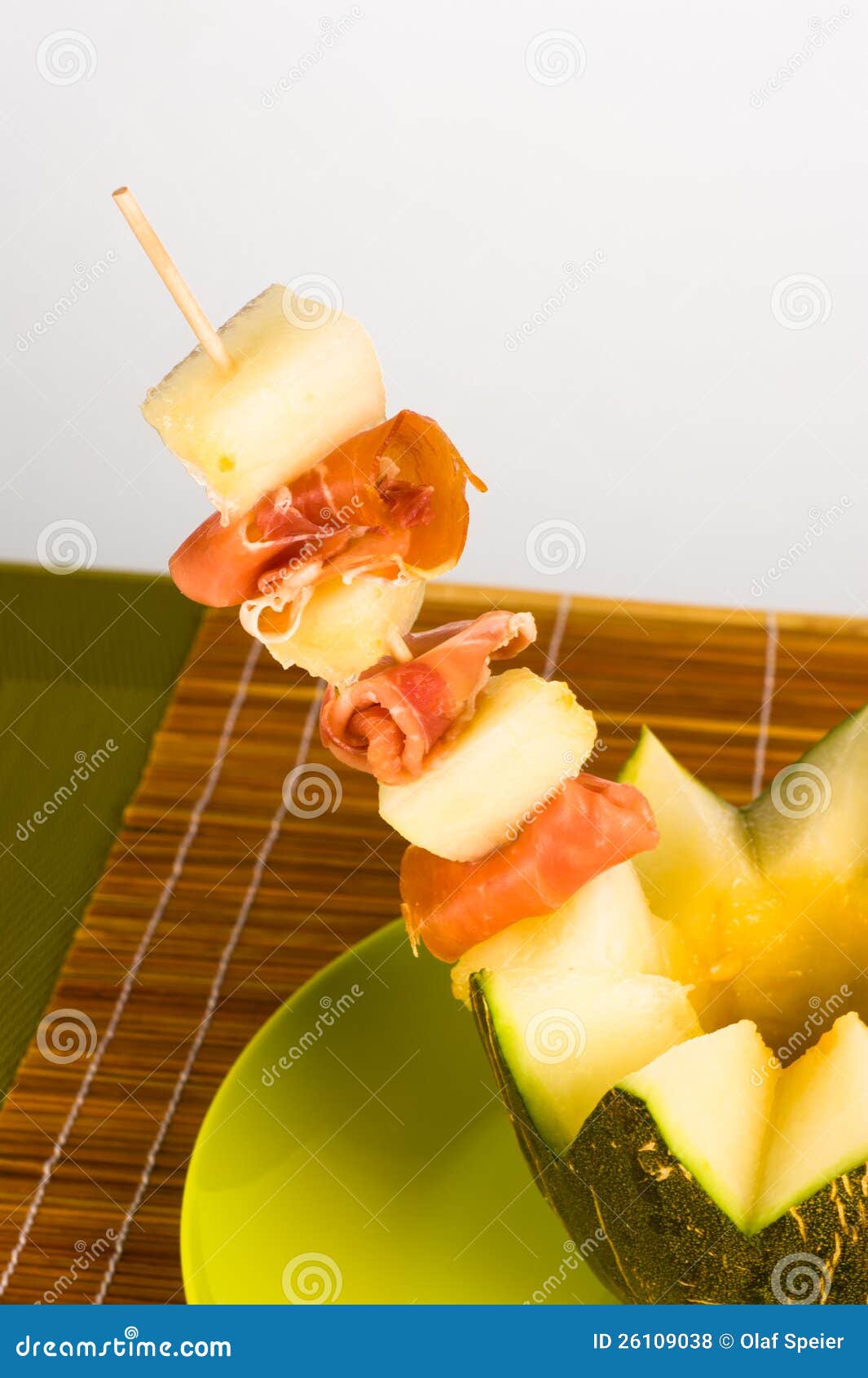 Serrano ham with melon stock photo. Image of snack, skewer - 26109038