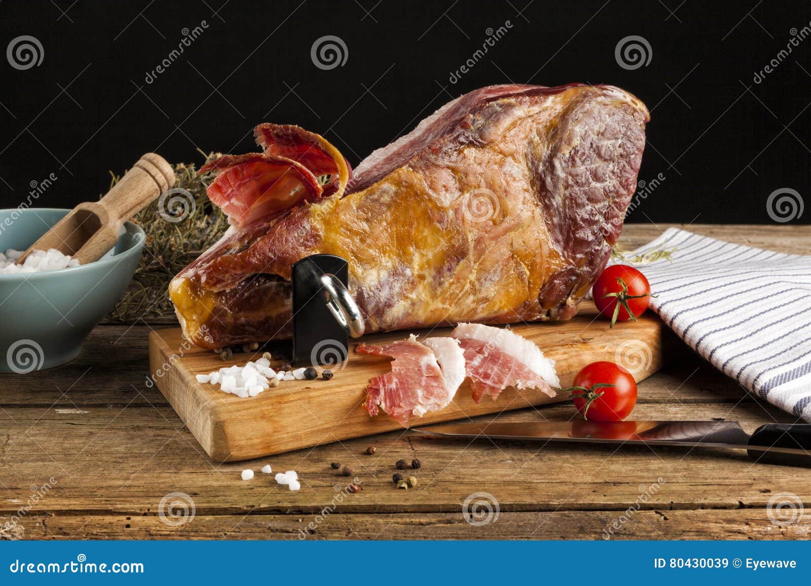 Serrano Ham on Rustic Table Stock Image - Image of serrano, salt: 80430039