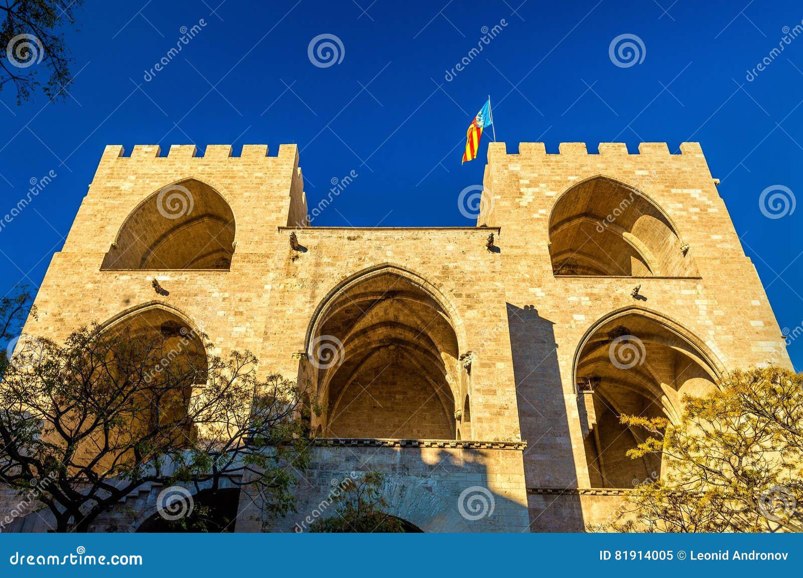 Serranos Gate, Part of the Ancient City Wall in Valencia, Spain Stock ...