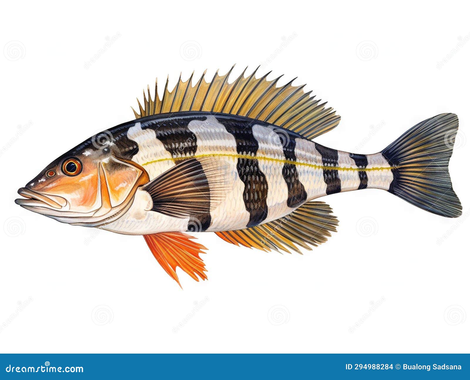 Serranus Scriba Fish Painted Comber Stock Illustration - Illustration ...