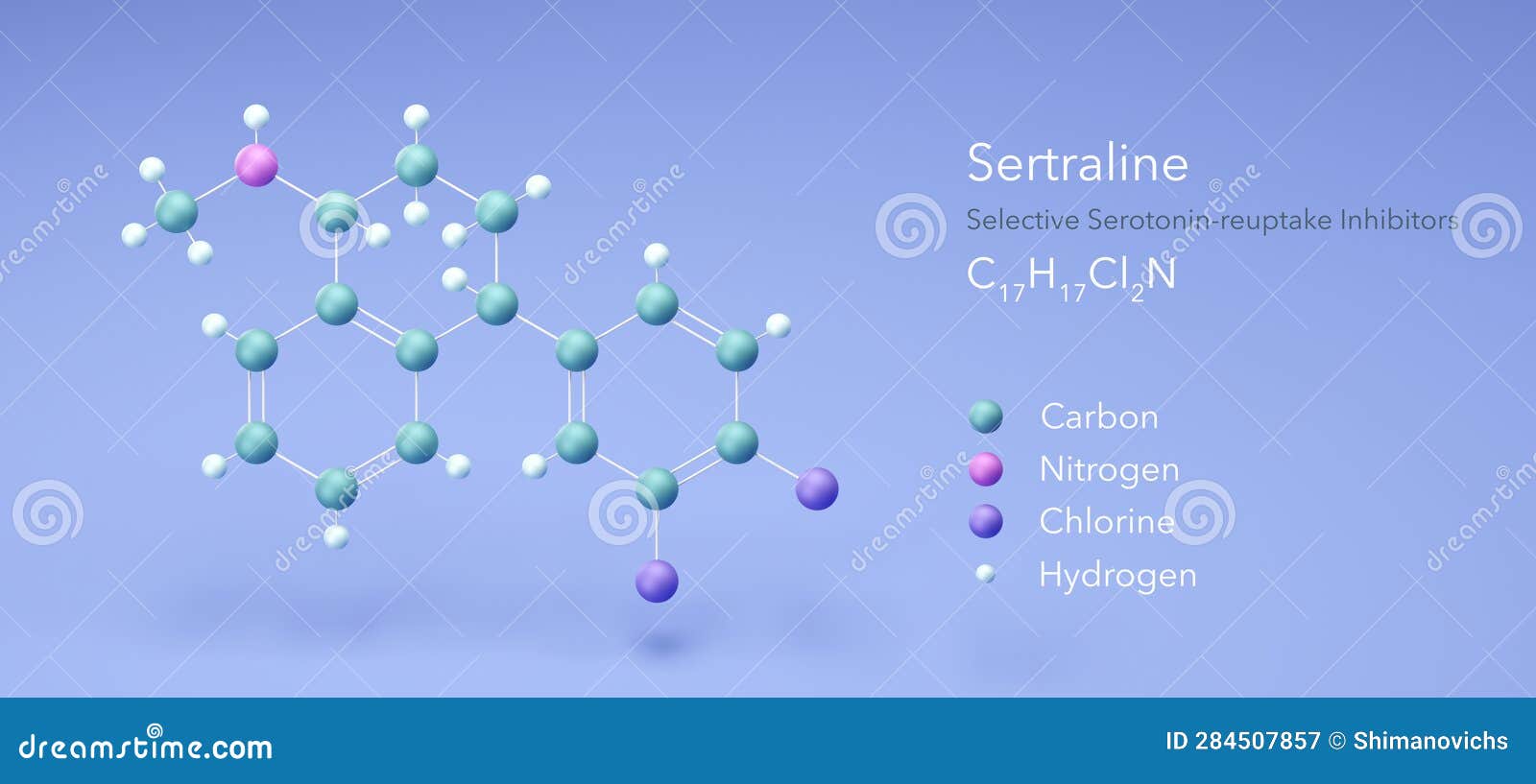 Sertraline Molecule, Molecular Structures, Selective Serotonin-reuptake ...