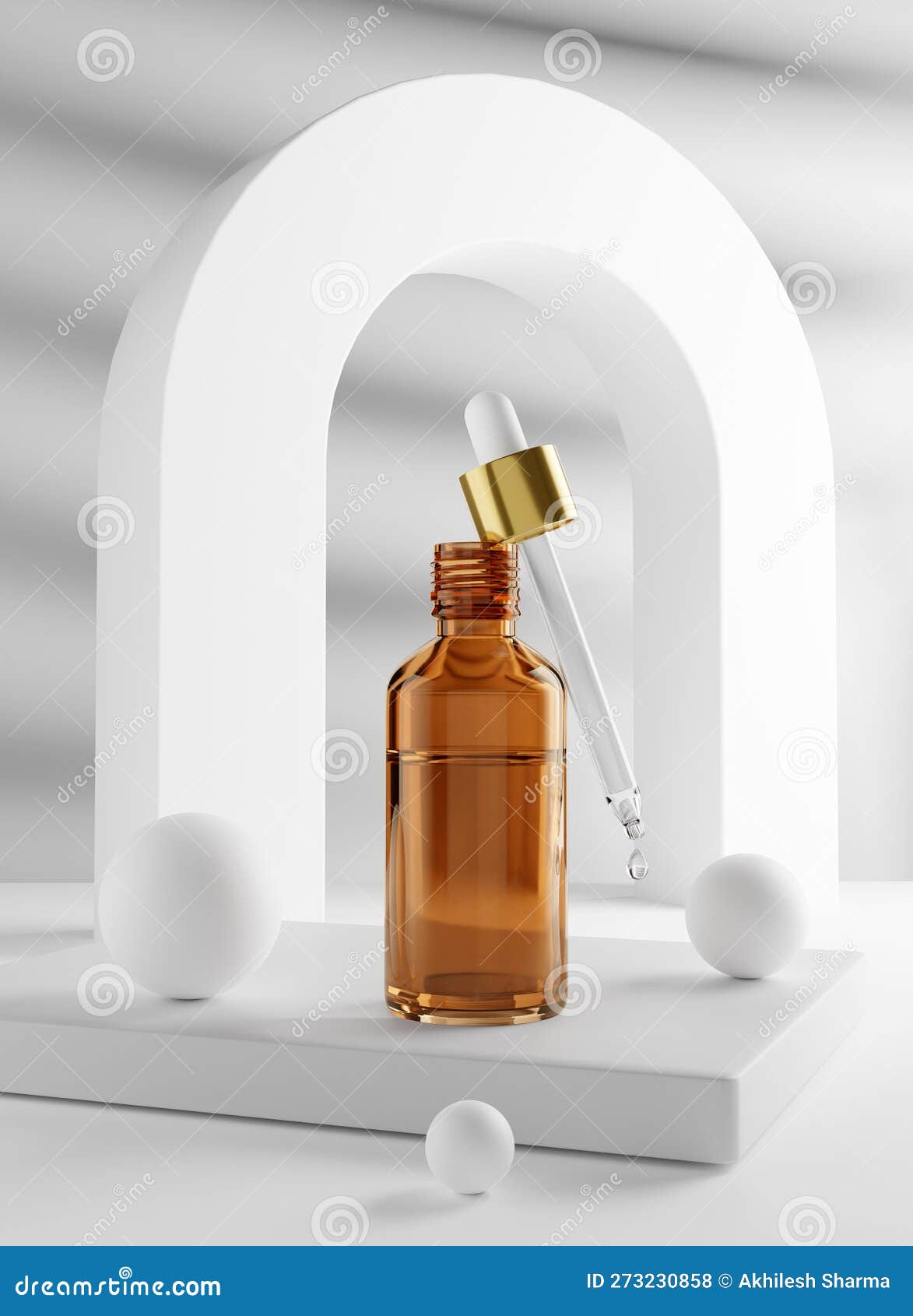 Serum Dropper Bottle Mockup with White Props - 3D Illustration Render ...
