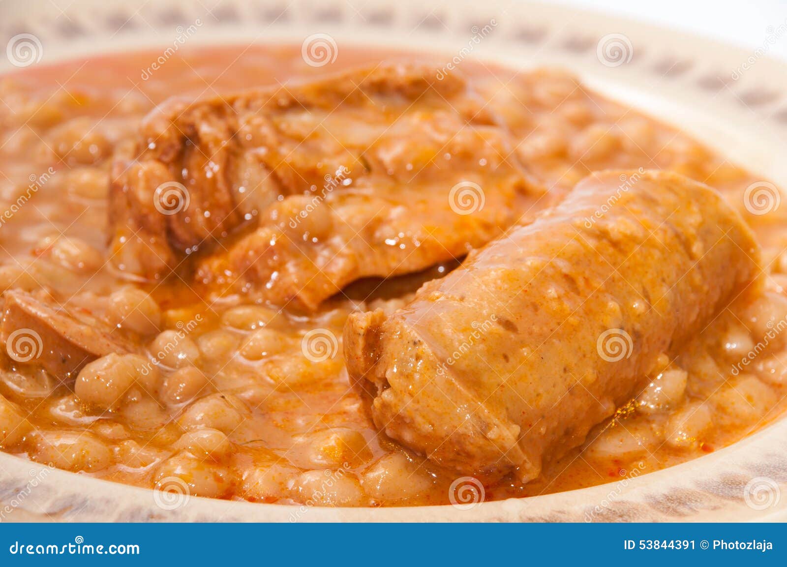 Served Baked Beans with Sausage Stock Image - Image of serving, basil ...