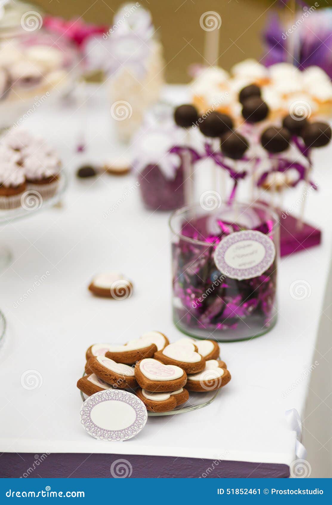 Served Festive Candy Bar Table with Buiscuits Stock Image - Image of ...