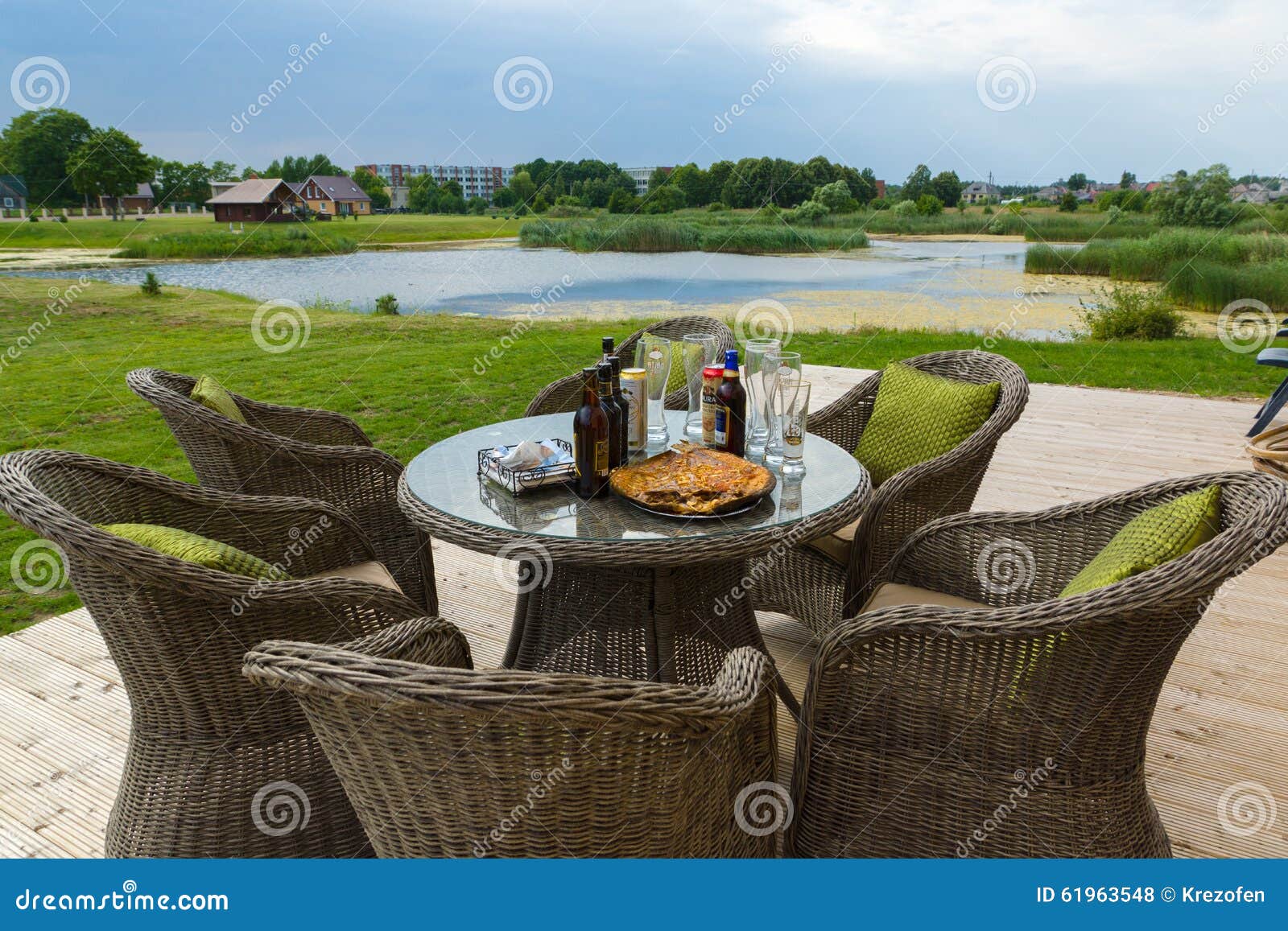 Served Little Table with Chairs on the Beach of the Small Lake Stock ...