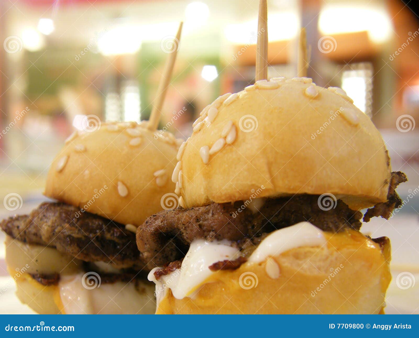 Mini Burger With Patty, Cheese, Tomato And Lettuce. Royalty-Free Stock ...