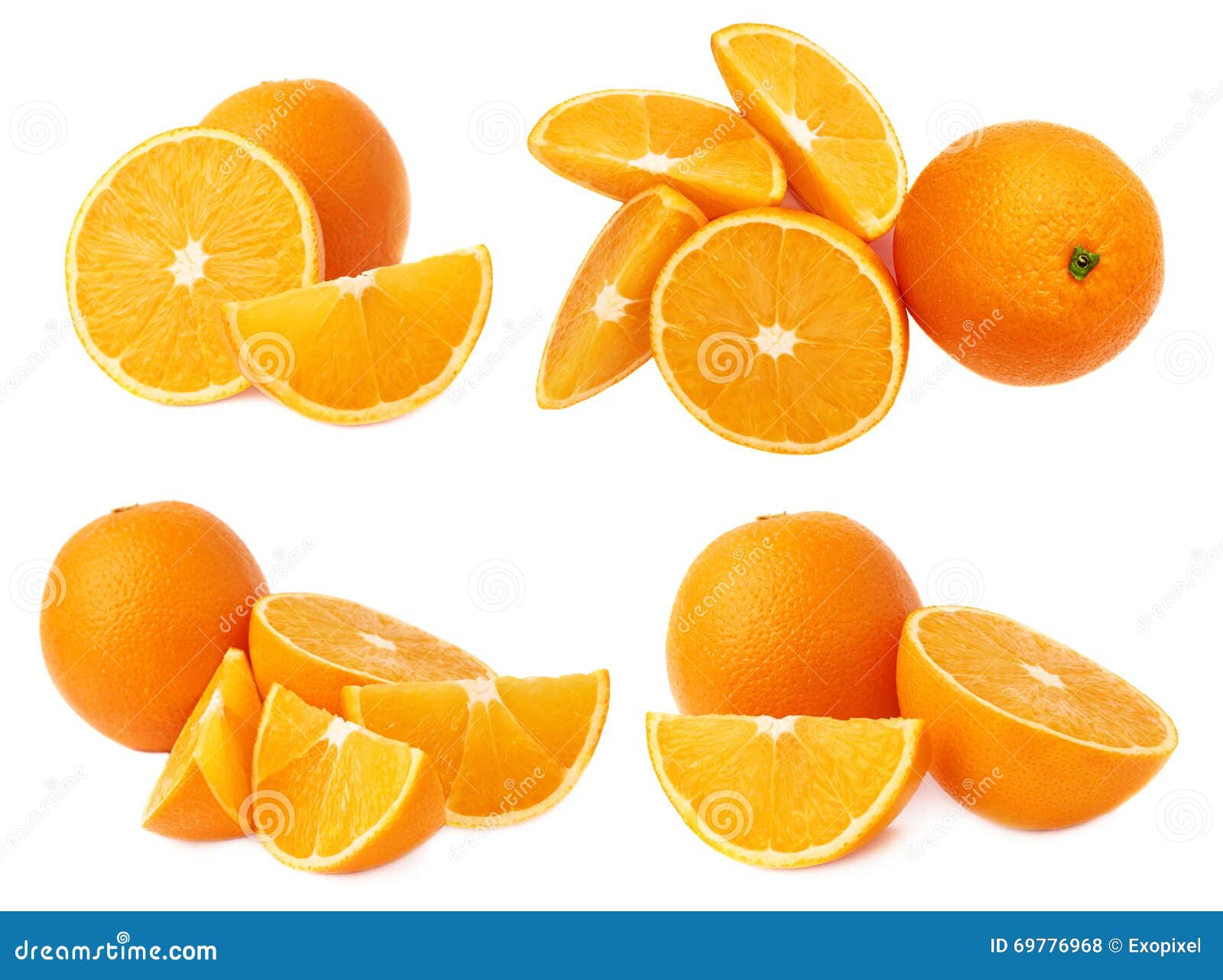 Served Orange Fruit Composition Isolated Over the White Background, Set ...