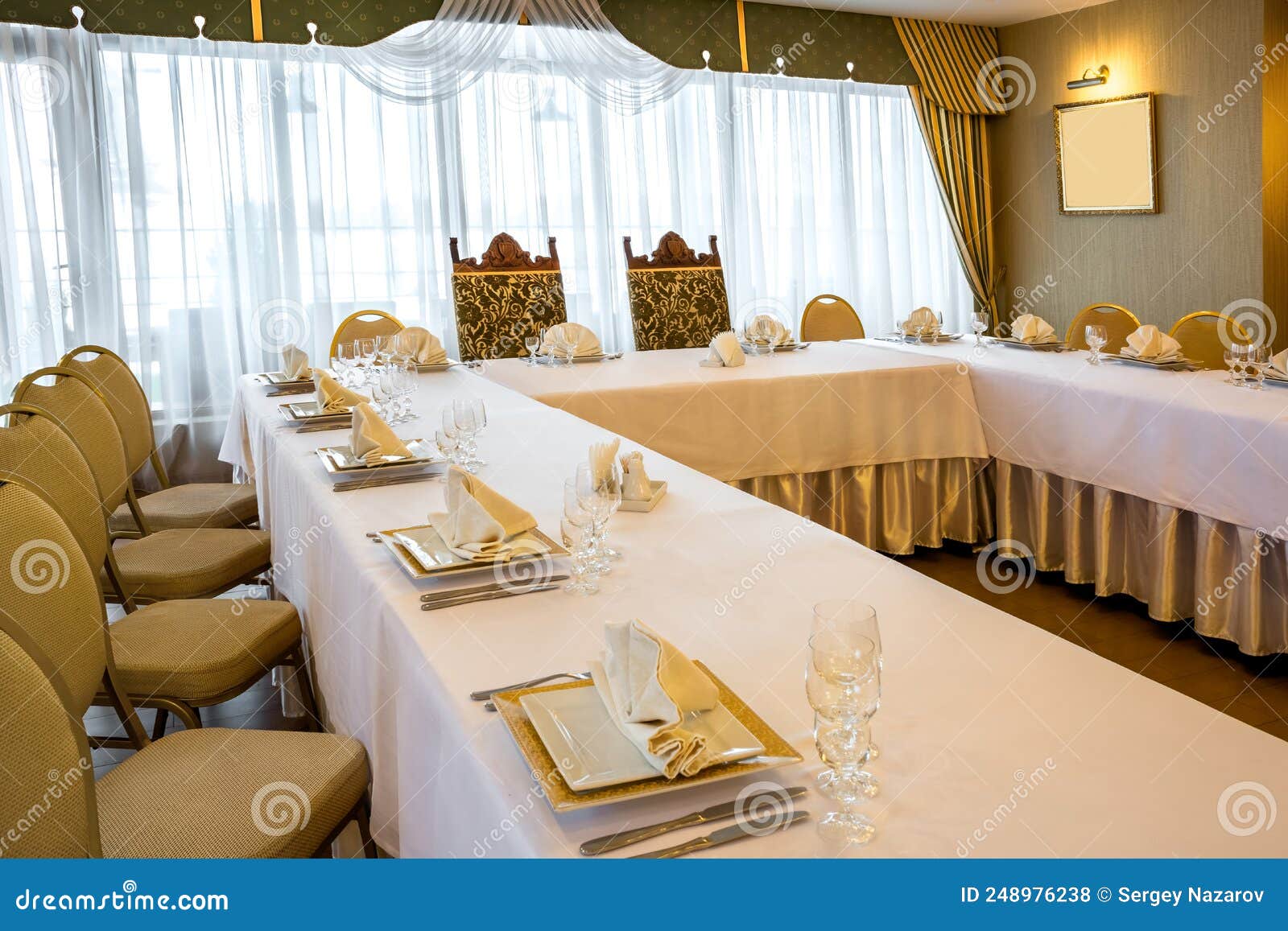 Served Shared Table in Banquet Hall Prepared for Wedding Reception ...