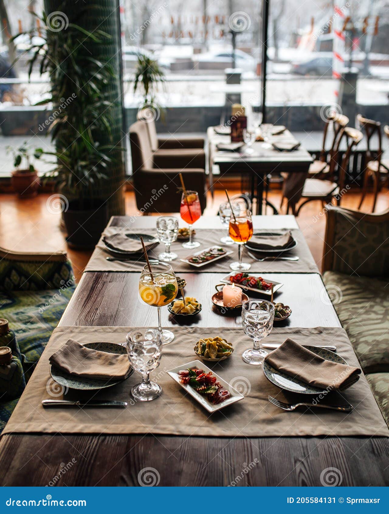 Served Table with Aperitif Cocktails and Appetizer Stock Image - Image ...