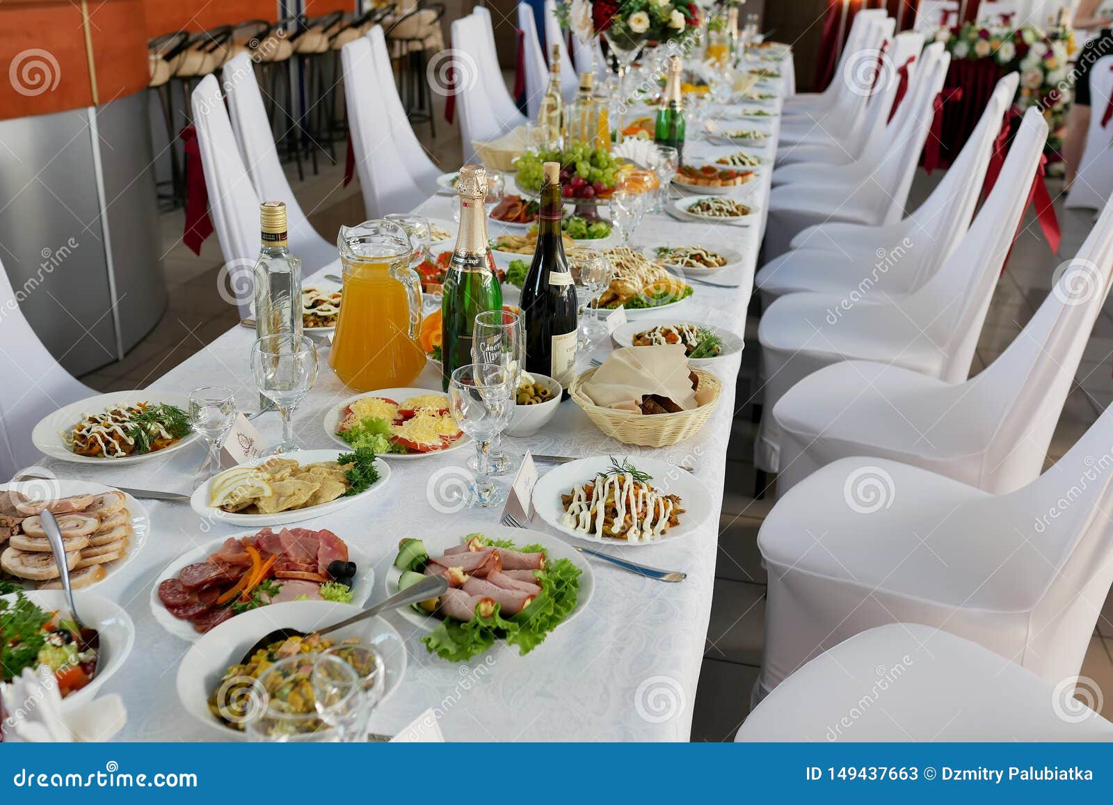 Served Table with Food and Drinks in the Restaurant Stock Image - Image ...