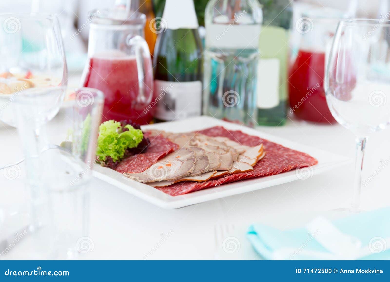 Served Table Layout and Meat Snack Plate Stock Photo - Image of ...