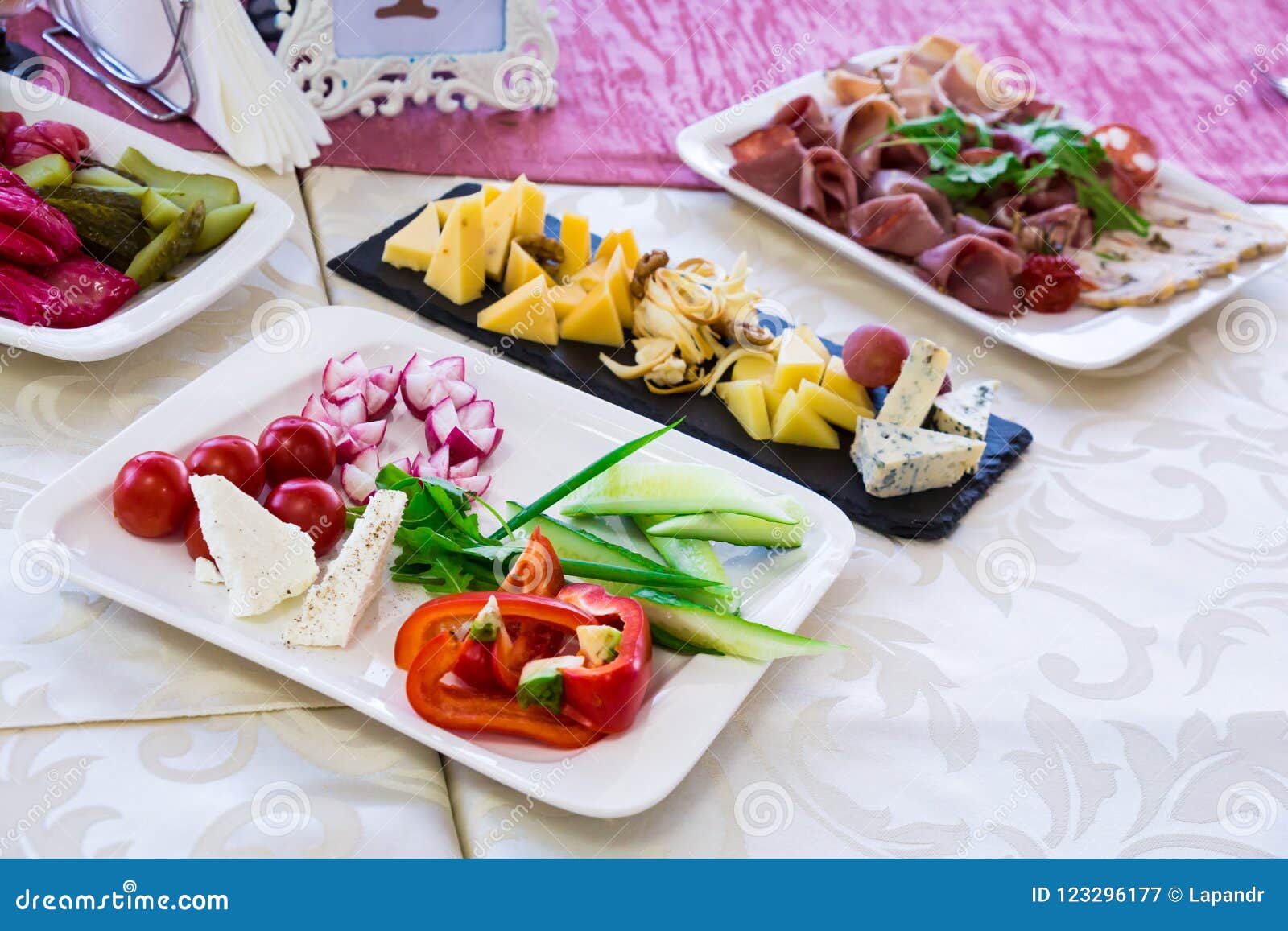 Served Table in the Restaurant at the Banquet. Snacks and Delicacies at ...