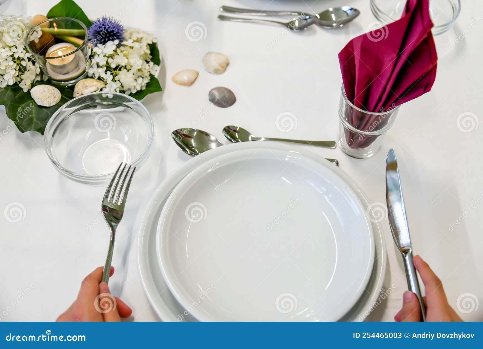 Served Table in a Restaurant with Empty Plates Stock Image - Image of ...