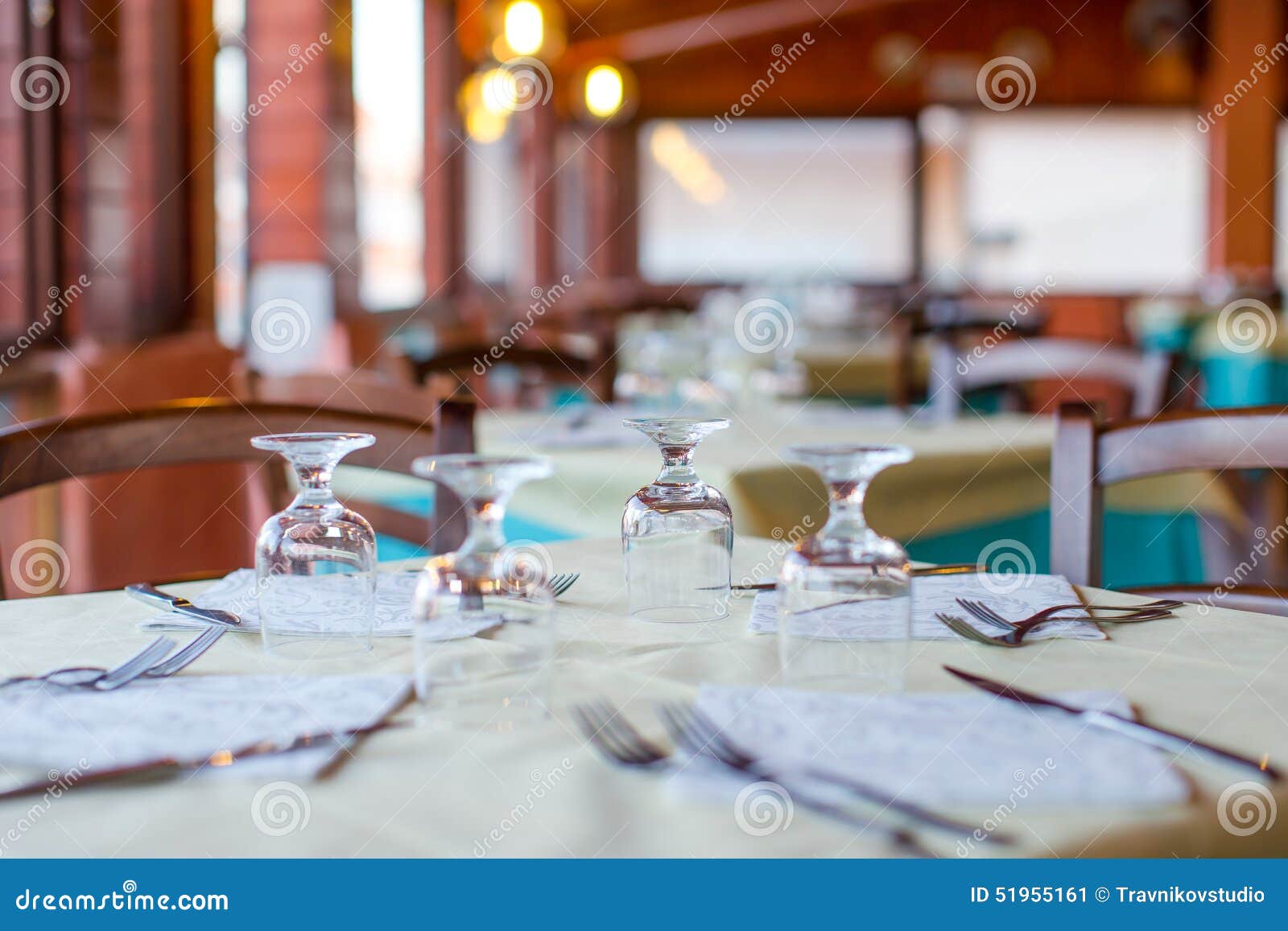 Served Table Set at Restaraunt in the Evening Stock Image - Image of ...