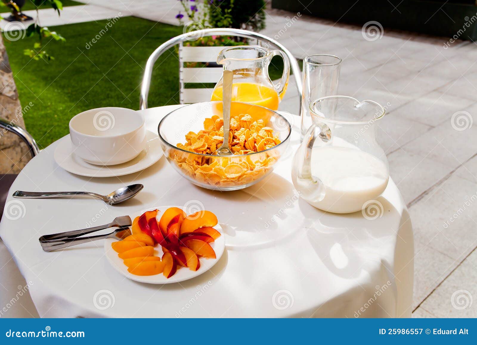 Served Vegetarian Breakfast Table in the Courtyard Stock Image - Image ...
